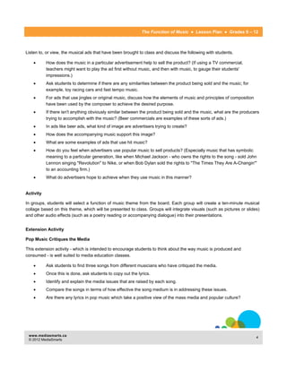 The Function of Music in Society-Media Smarts | PDF | Children\'s Music ...