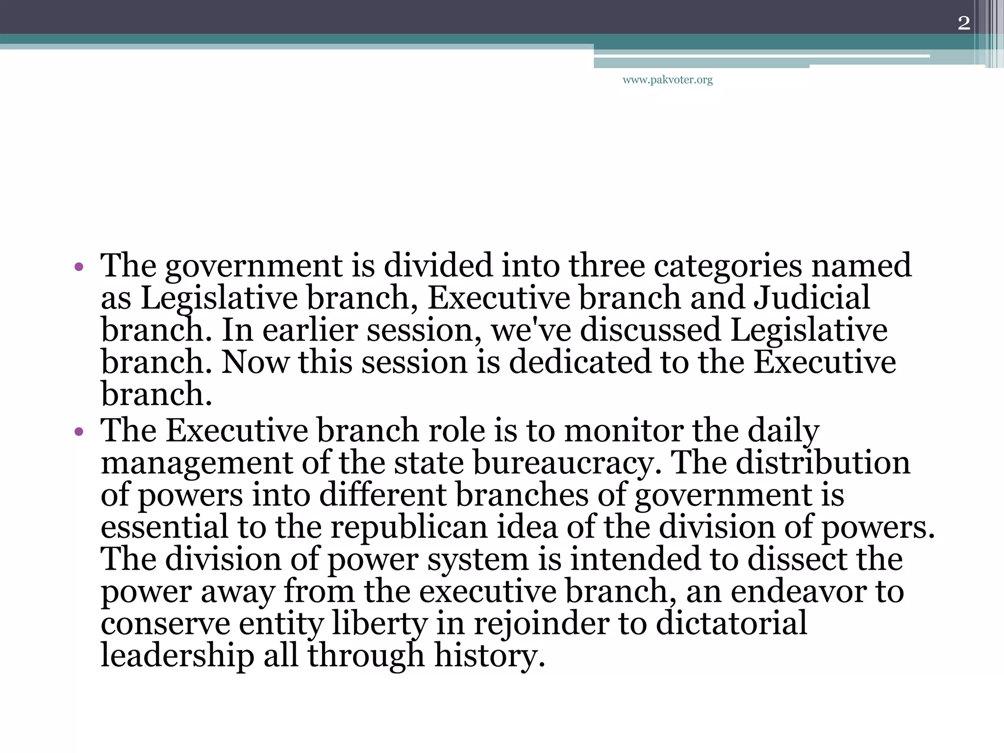 The functions of government executive branch | PPTX