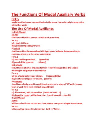 The functions of modal auxiliary verbs by sarmad baloch | DOCX | Programming Languages | Computing