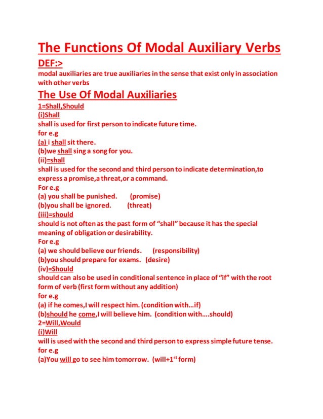 The functions of modal auxiliary verbs by sarmad baloch | DOCX | Programming Languages | Computing