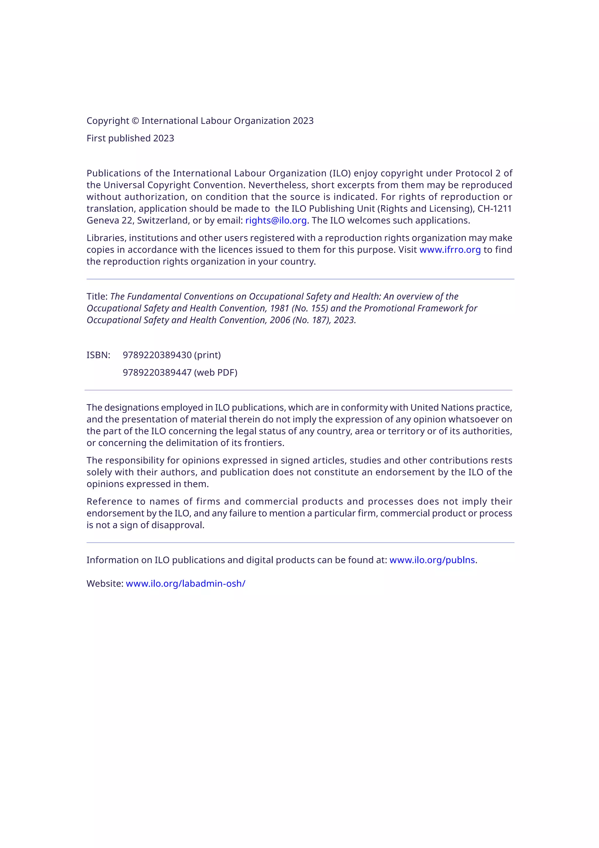 The fundamental conventions on occupational safety and health - ILO | PDF