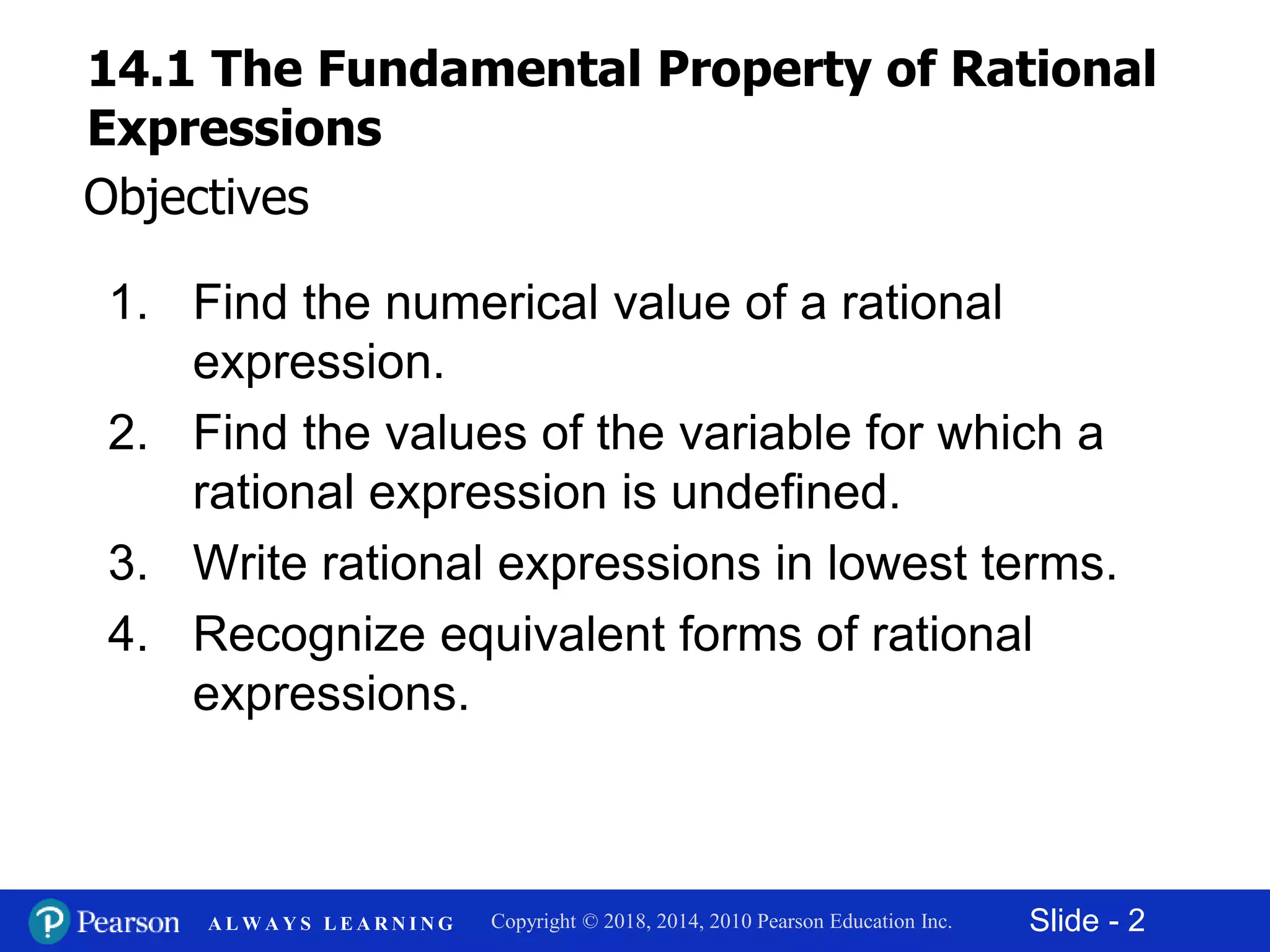 Section 14.1 The fundamental property of rational expressions | PPT
