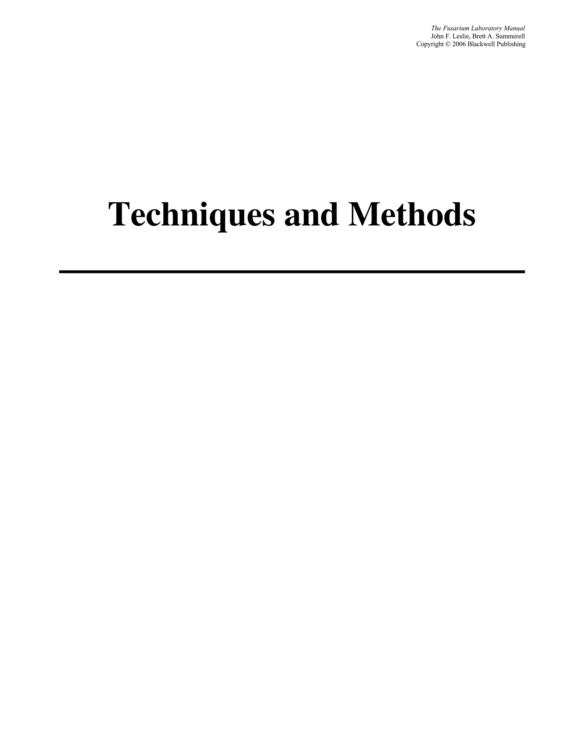 The fusarium laboratory manual | PDF