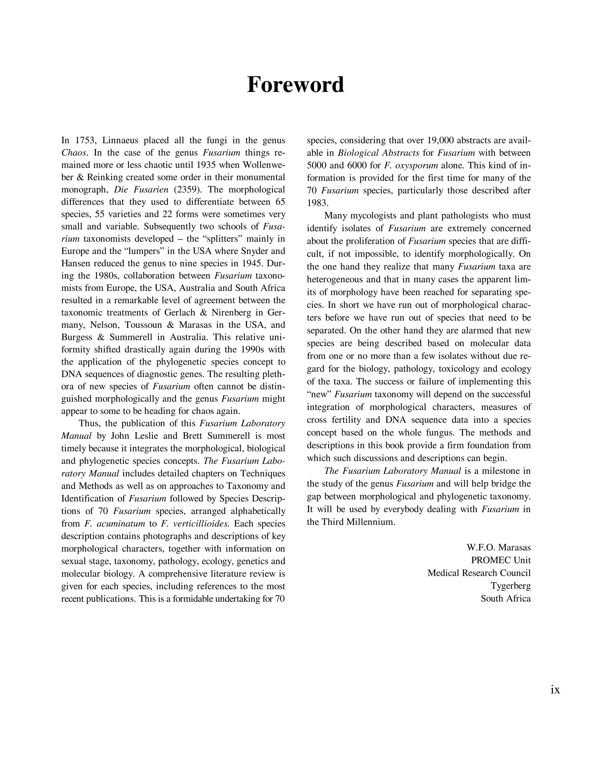 The fusarium laboratory manual | PDF
