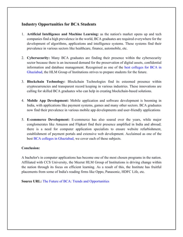 The Future of BCA: Trends and Opportunities | PDF