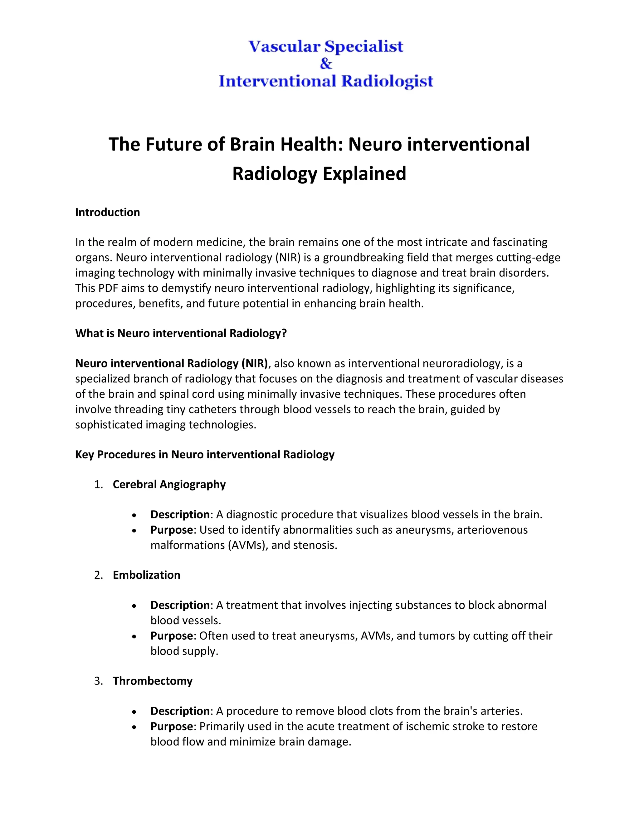 The Future of Brain Health Neuro interventional Radiology Explained ...