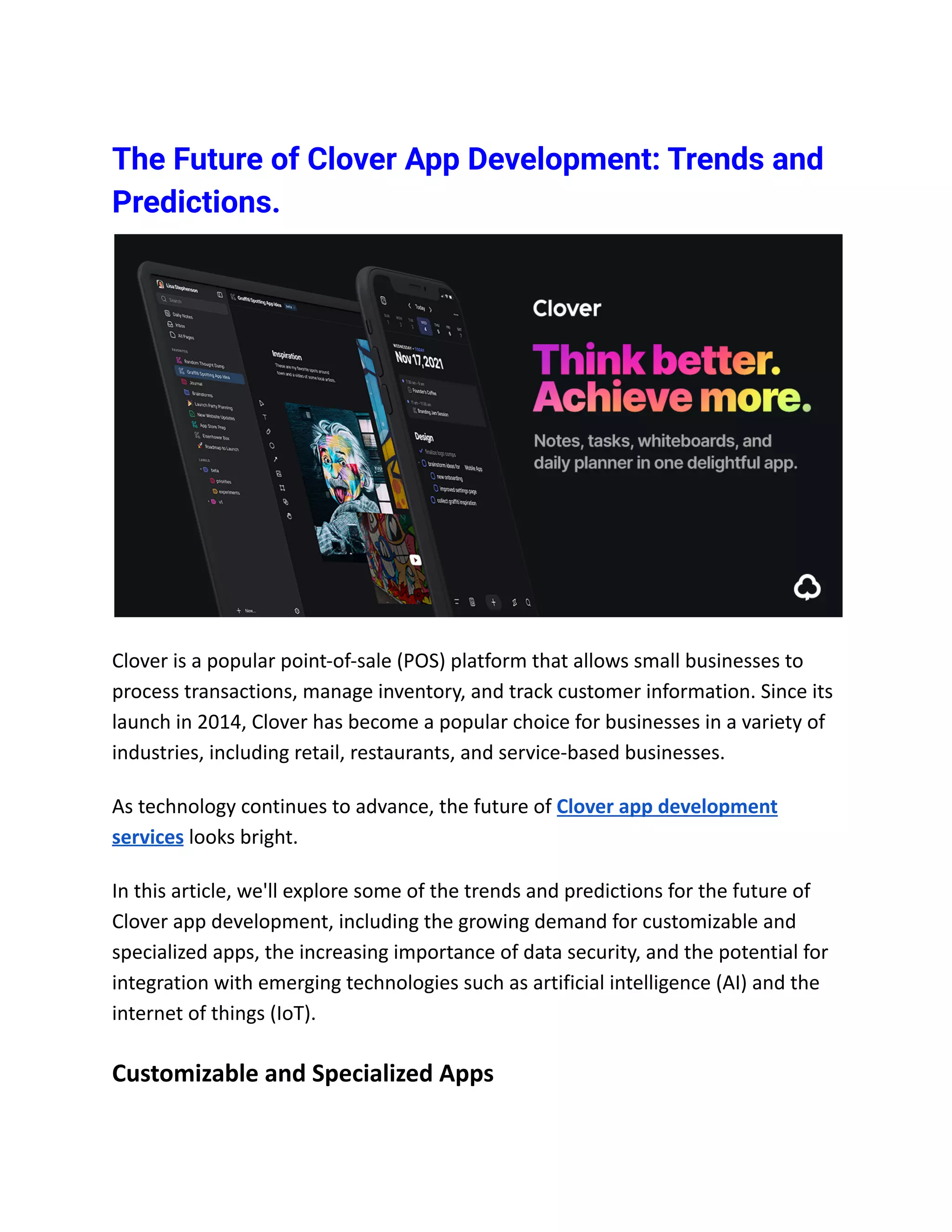 The Future of Clover App Development: Trends and Predictions. | PDF
