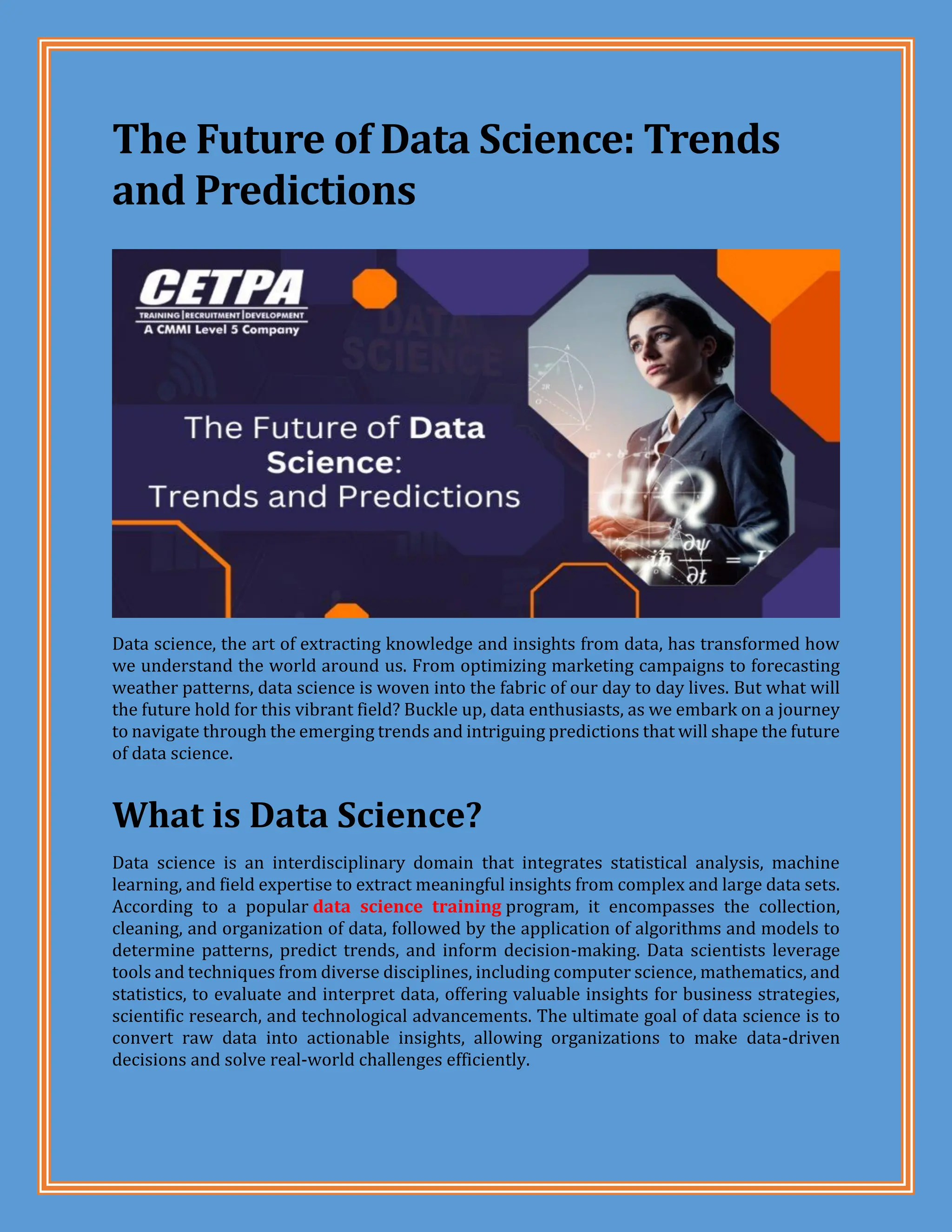 The Future of Data Science Trends and Predictions - CETPA Infotech | PDF