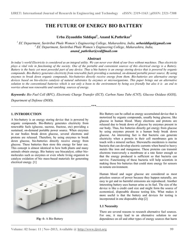 The future of energy bio battery | PDF