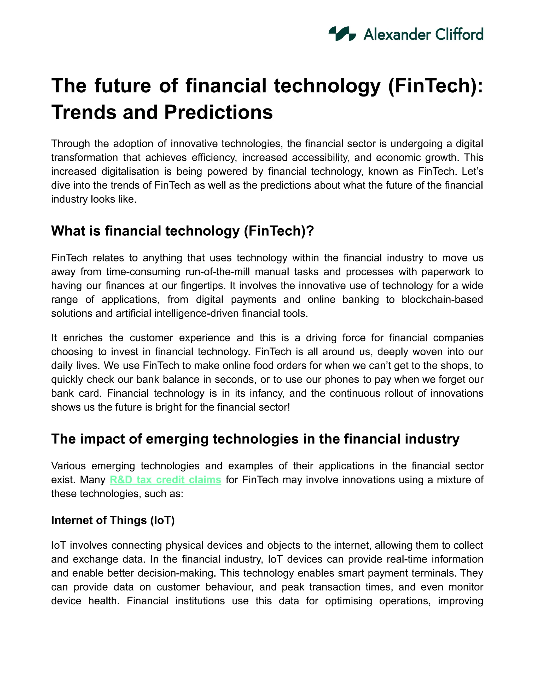 The future of financial technology (FinTech) - Trends and Predictions | PDF