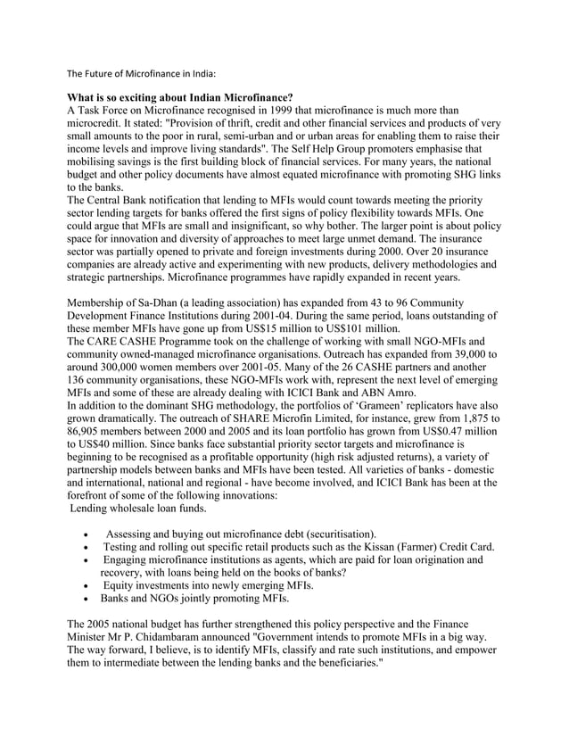 The future of microfinance in india | PDF