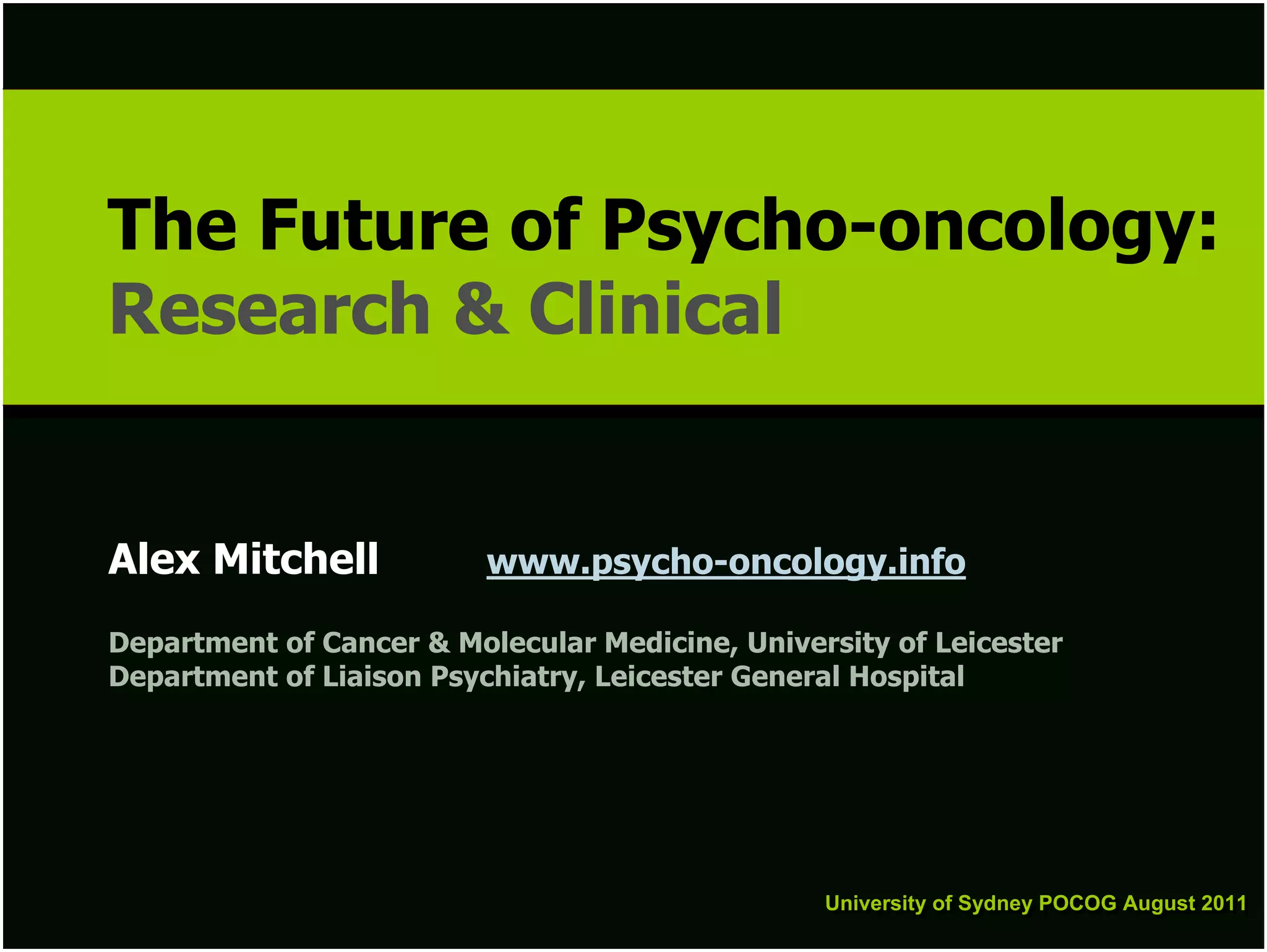 POCOG - The Future of Psycho-Oncology (Aug 2011) | PDF