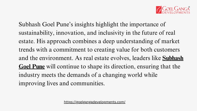 The Future of Real Estate-Insights from Subhash Goel Pune | PPT