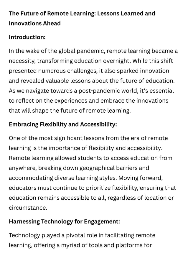 The Future of Remote Learning Lessons Learned and Innovations Ahead.pdf | Online Education ...