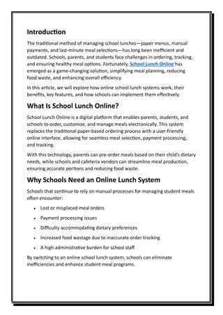 The Future of School Meals - Convenience and Nutrition with School ...