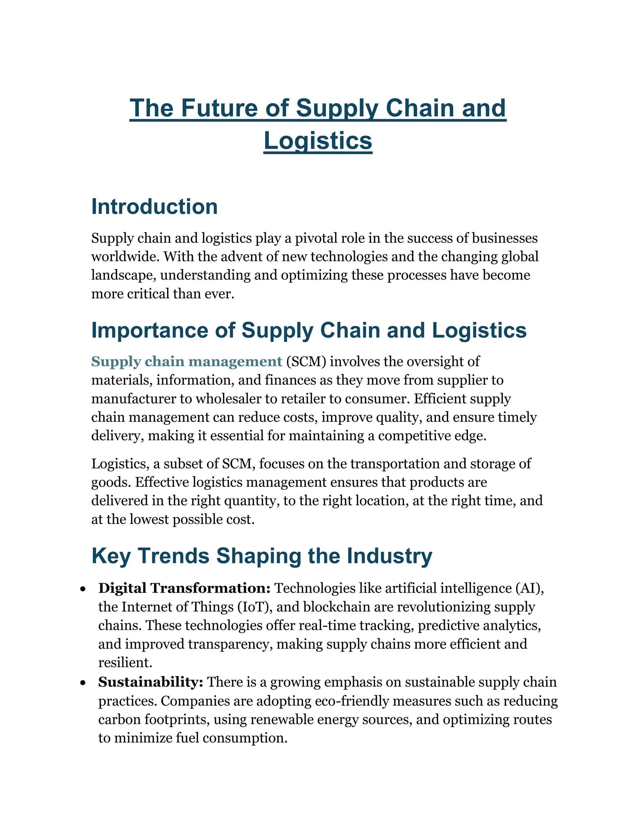 The Future of Supply Chain and Logistics | PDF