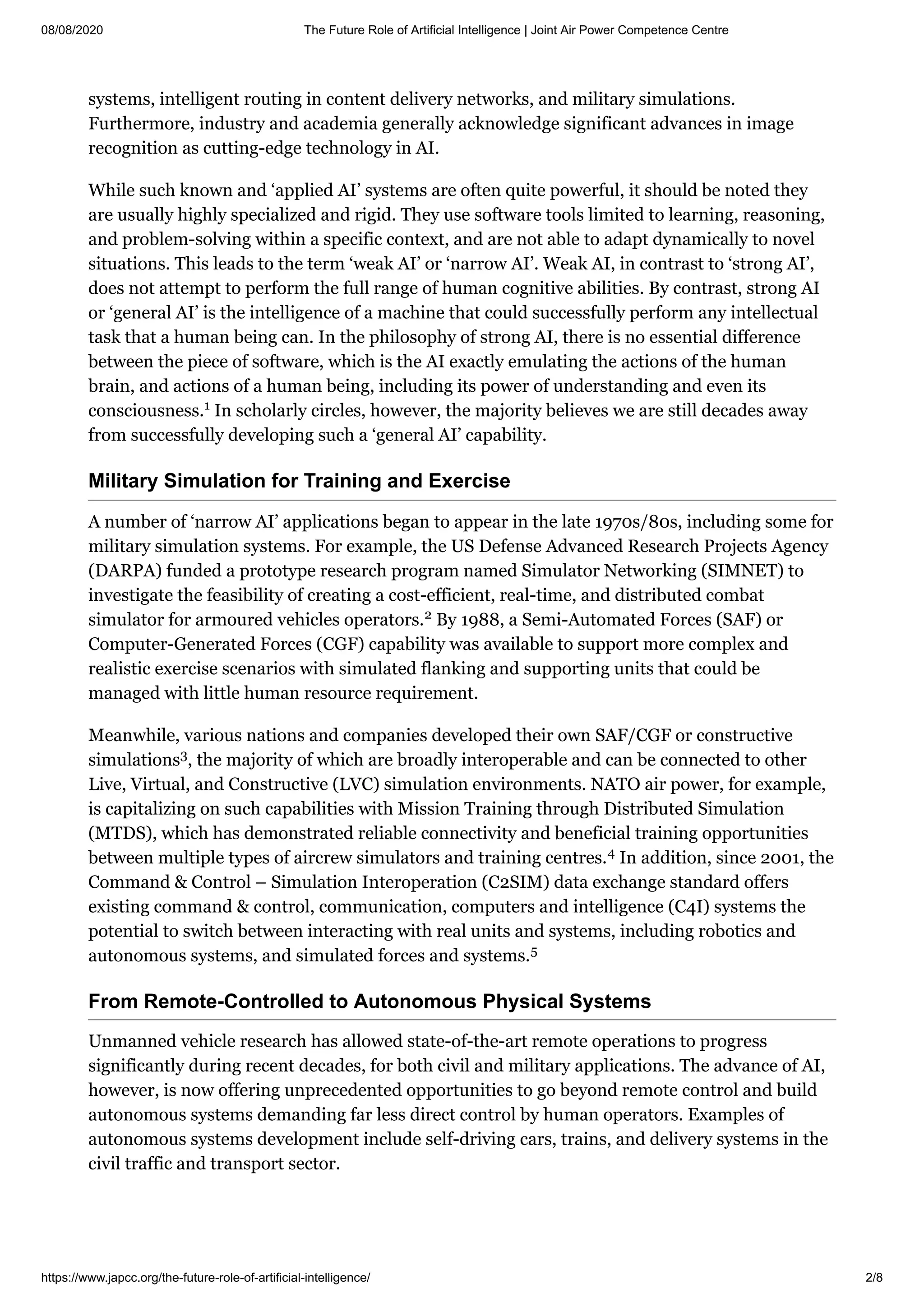 The Future Role of Artificial Intelligence - Military Opportunities and ...