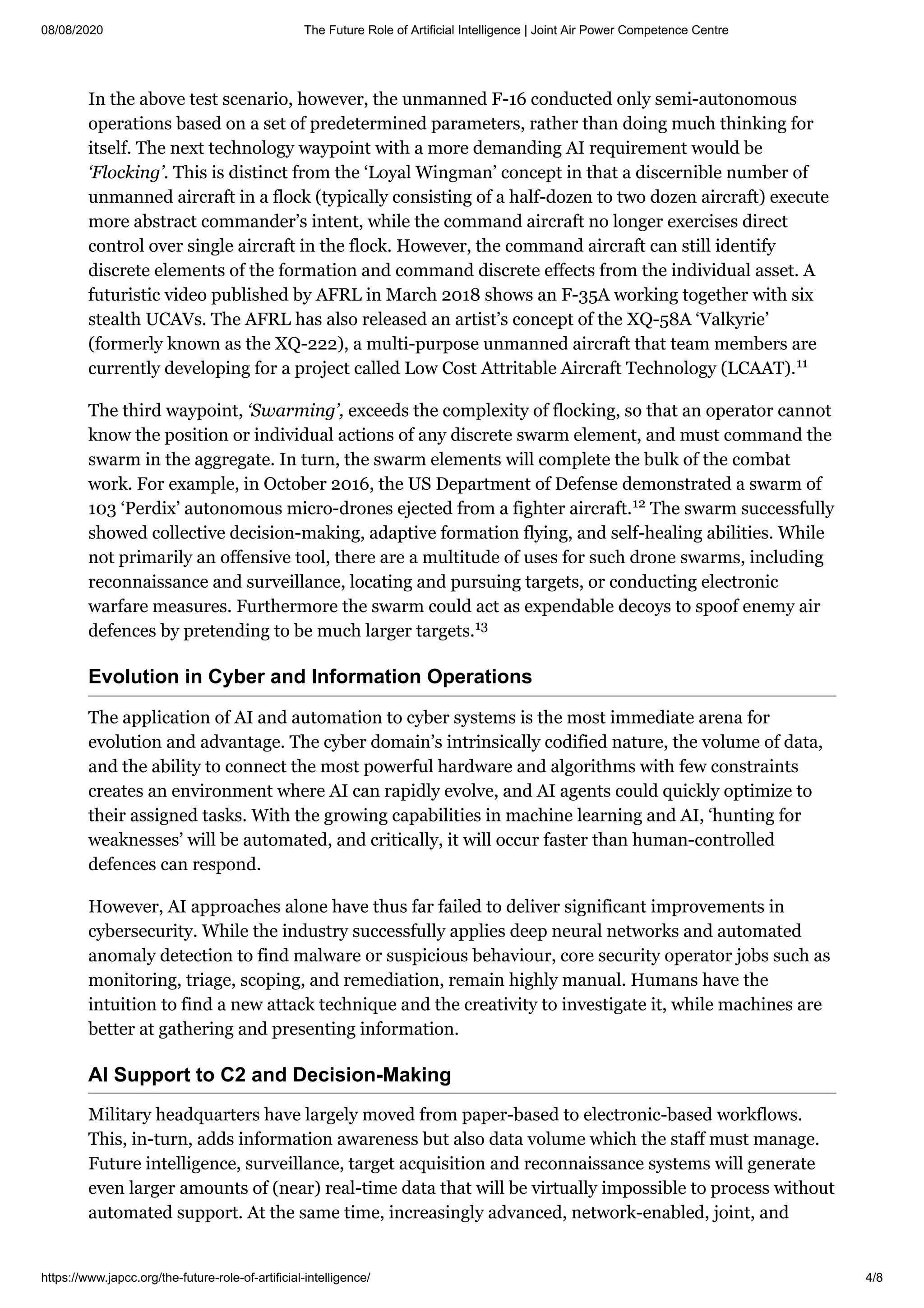 The Future Role of Artificial Intelligence - Military Opportunities and ...