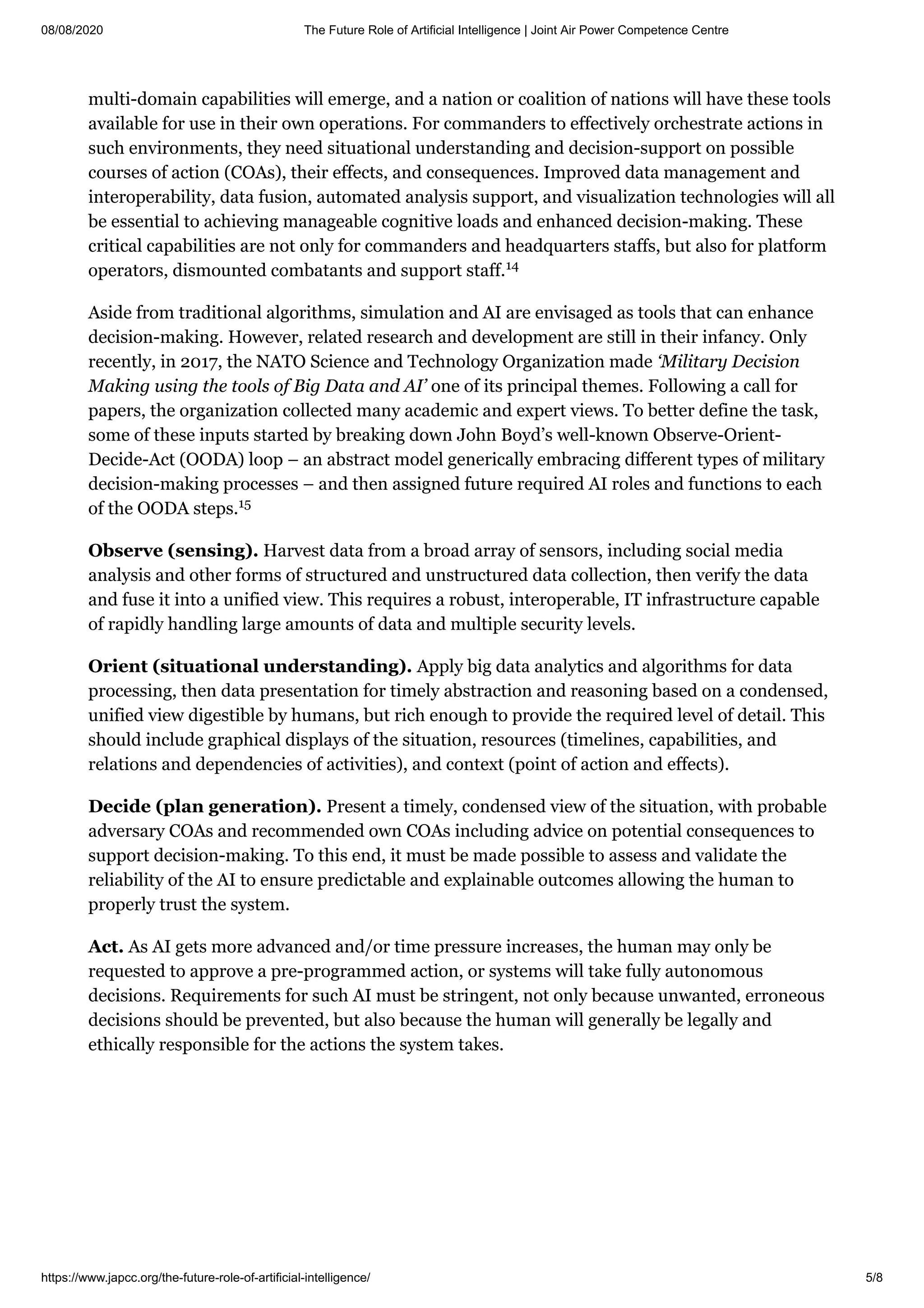 The Future Role of Artificial Intelligence - Military Opportunities and Challenges (2018) | PDF