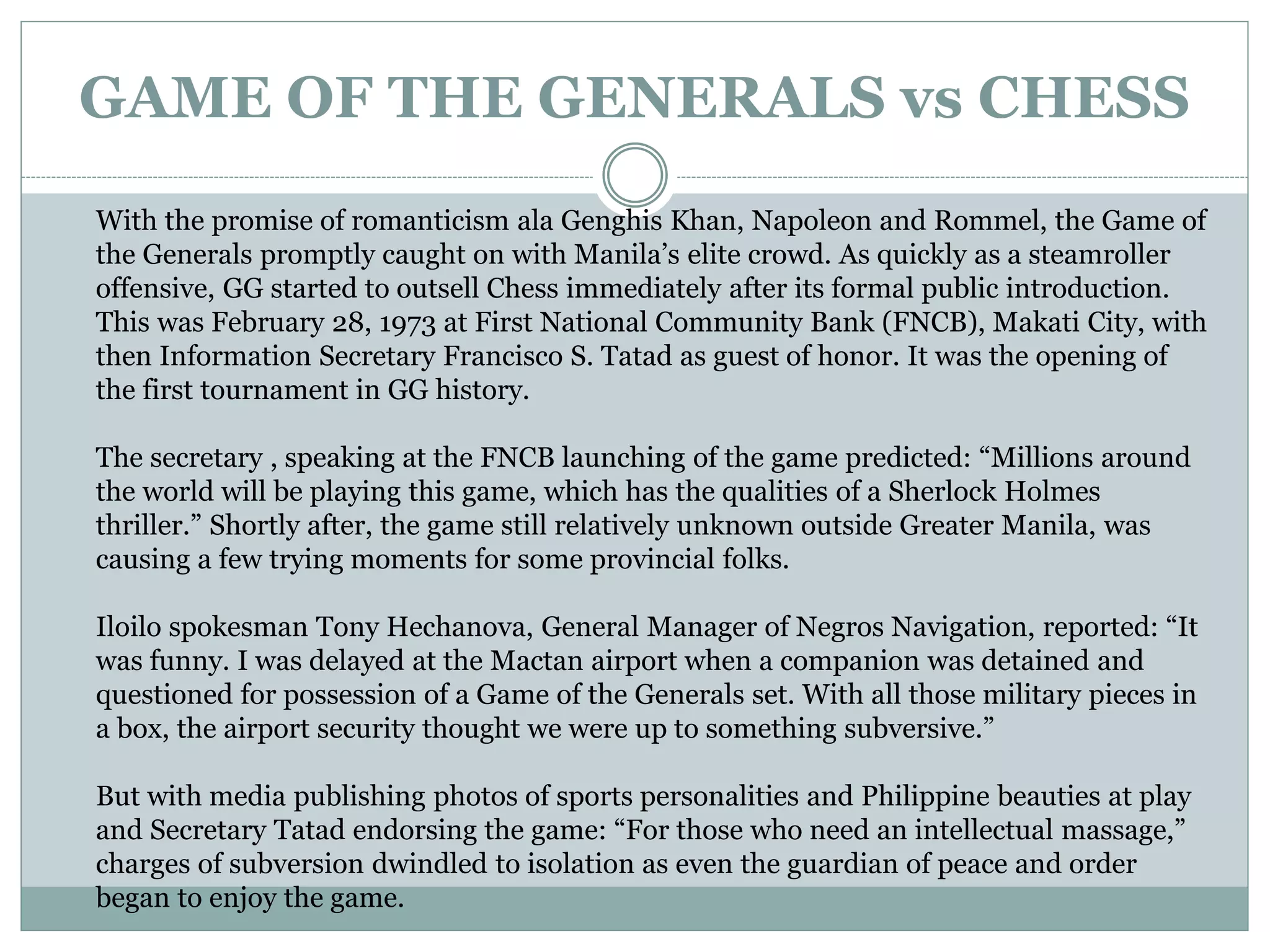 The game of the generals' story | PPTX