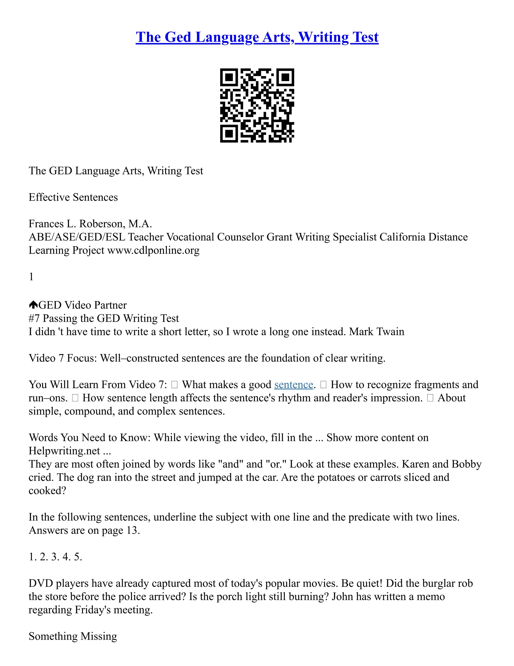 The Ged Language Arts, Writing Test | PDF