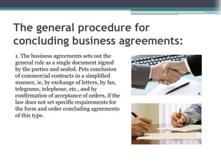 The general procedure for concluding business agreements in Ukraine | PPT