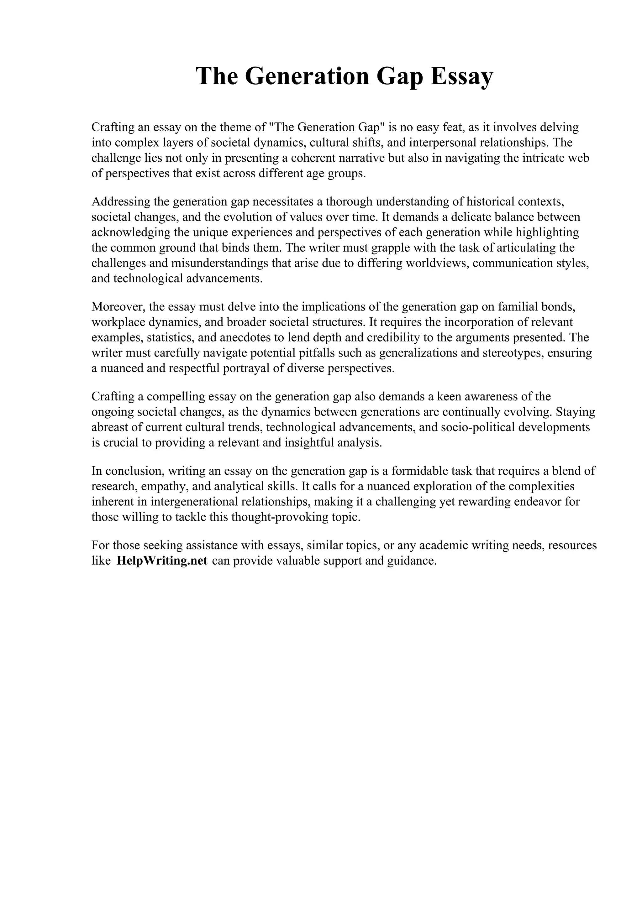 The Generation Gap Essay | PDF