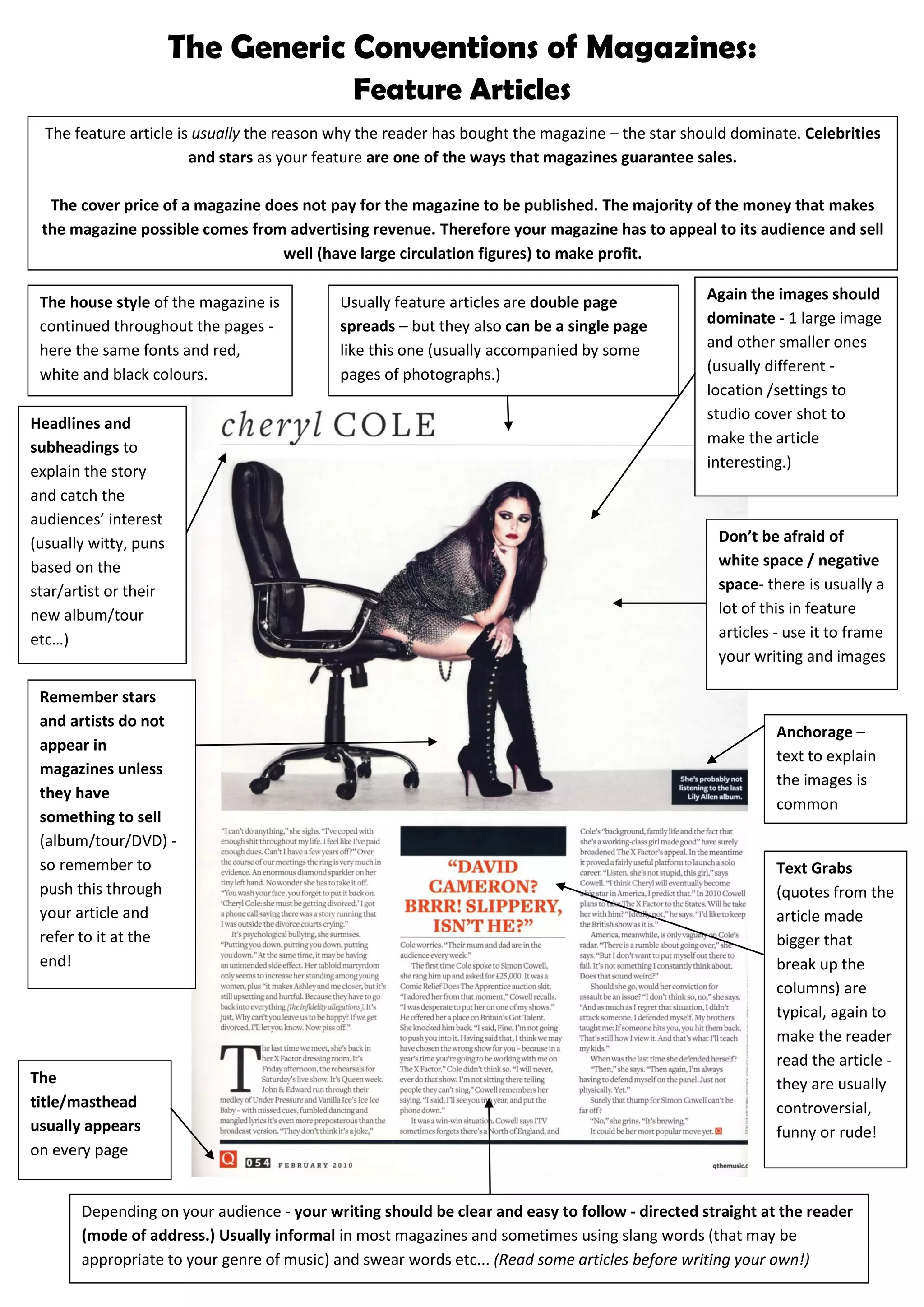 The generic conventions of magazines feature article | PDF