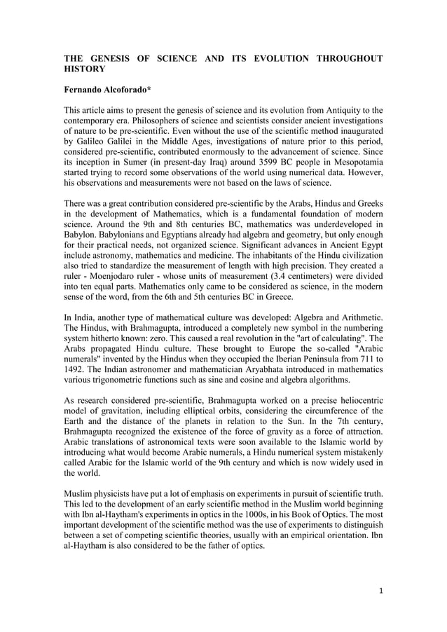 THE GENESIS OF SCIENCE AND ITS EVOLUTION THROUGHOUT HISTORY | PDF