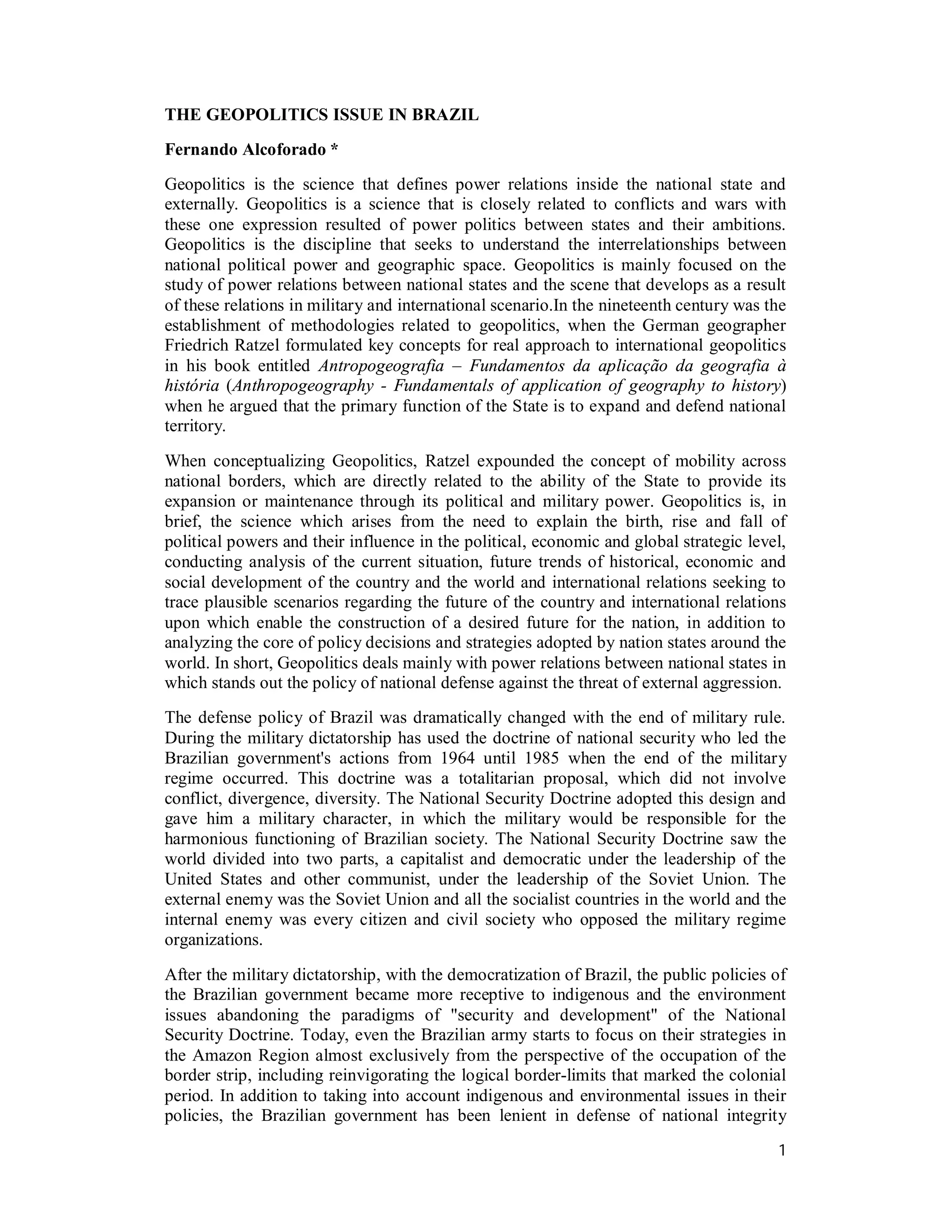 The geopolitics issue in brazil | PDF