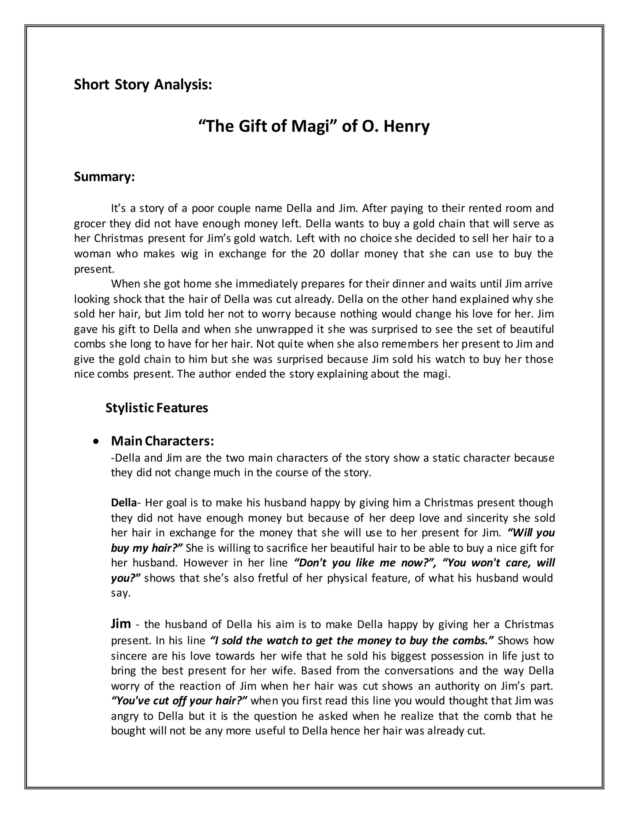Stylistic analysis The gift of Magi | DOCX
