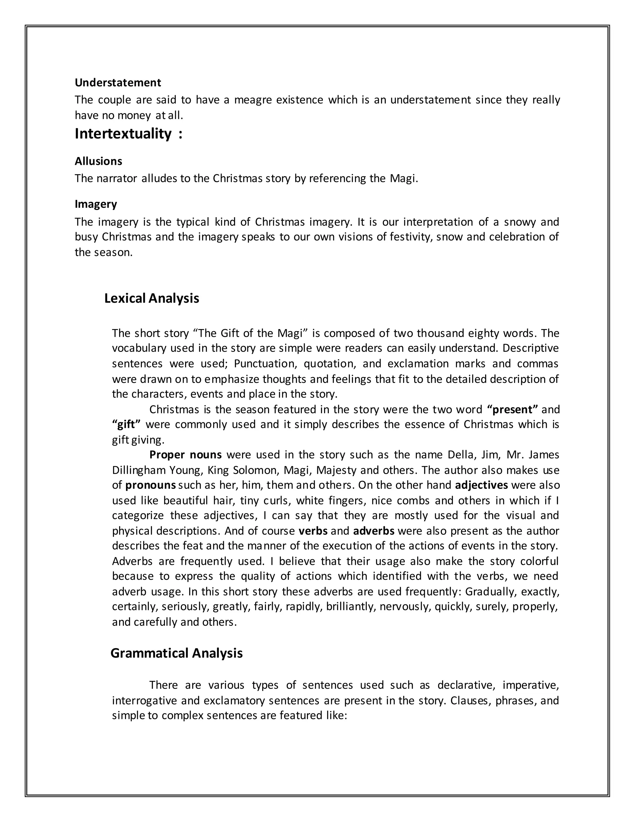 Stylistic analysis The gift of Magi | DOCX