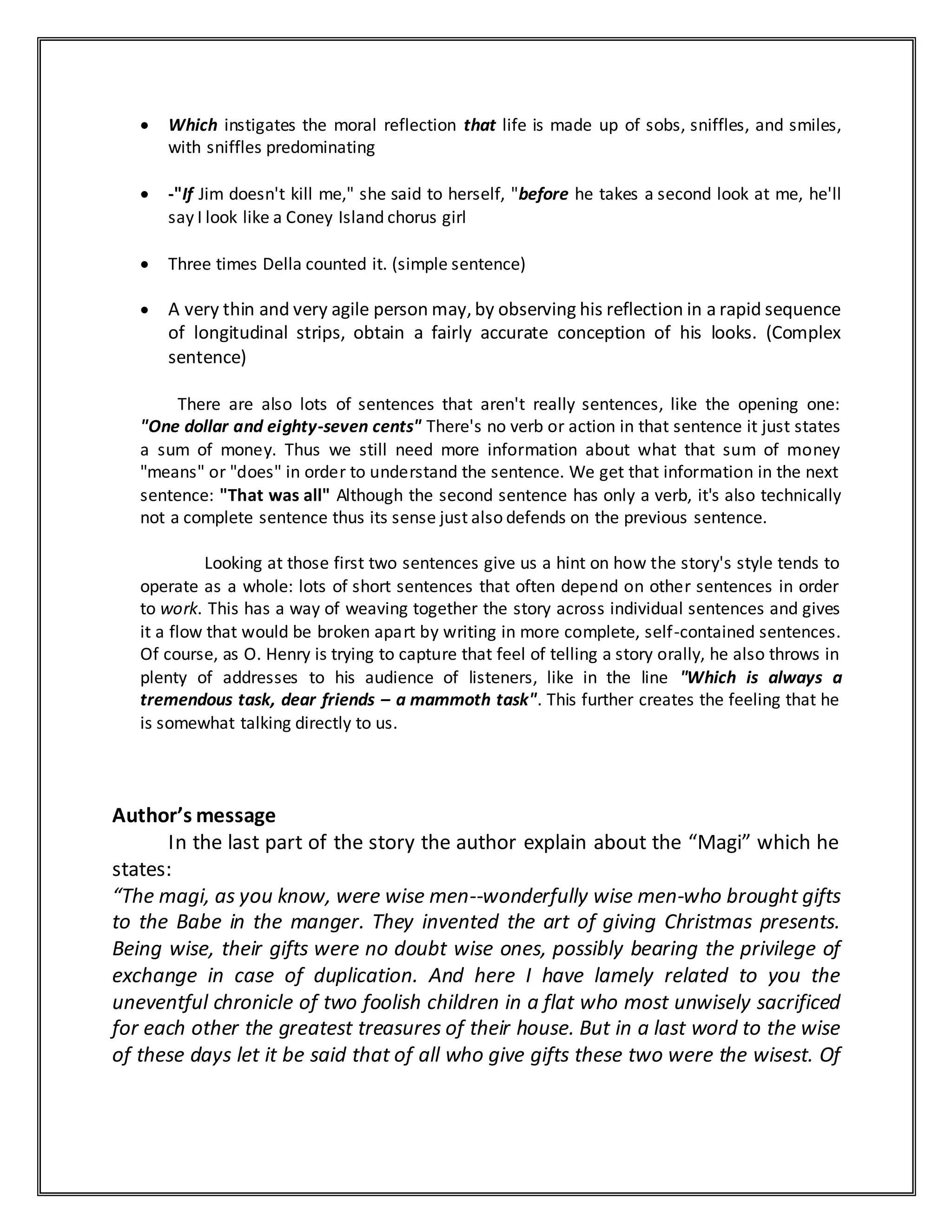 Stylistic analysis The gift of Magi | DOCX