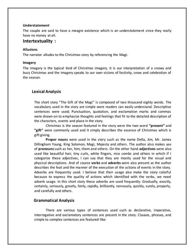 Stylistic analysis The gift of Magi | DOCX