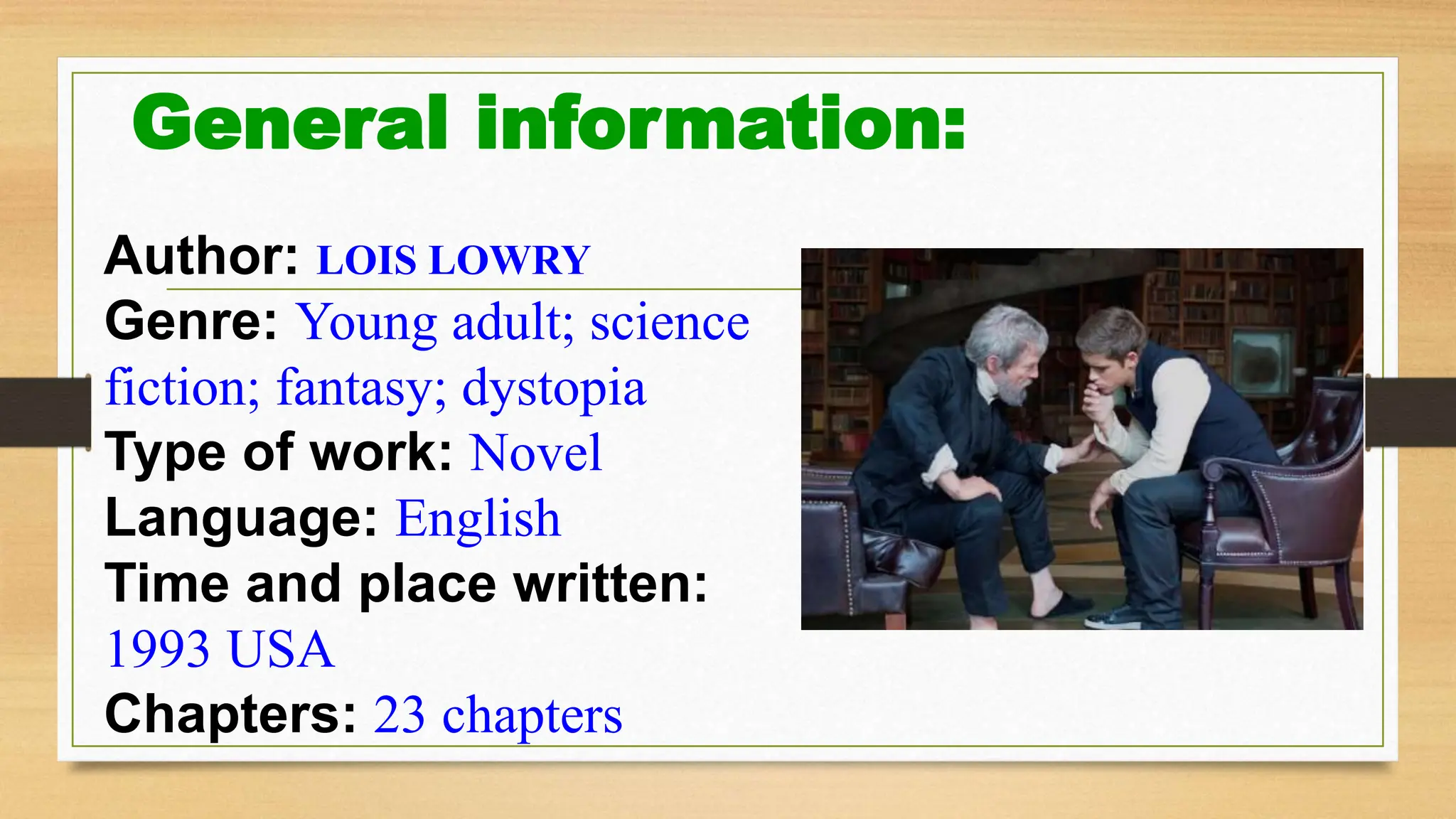 LITERARY WORK THE GIVER BY LOIS LOWRY.pptx | Fiction | Books and Literature