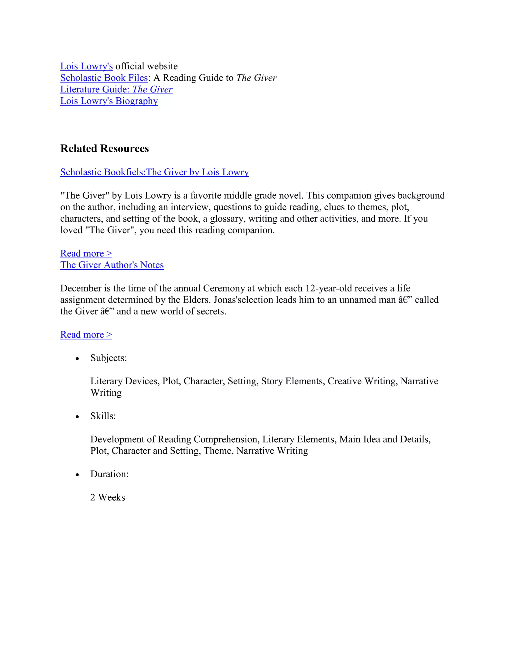 The giver lesson plan | DOCX | Homework and Study | Education