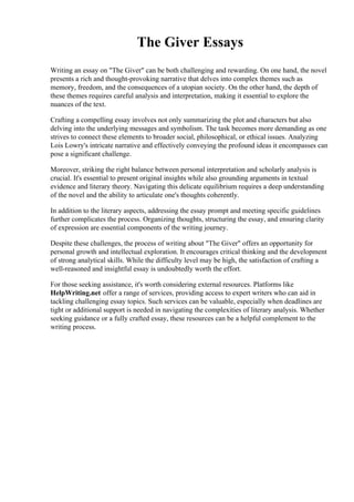 The Giver Essays. Washington University in St. Louis | PDF | Homework ...