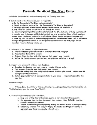 The+giver+persuasive+essay | DOC