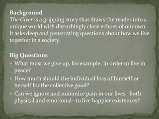 The Giver unit plan and assessment | PPT