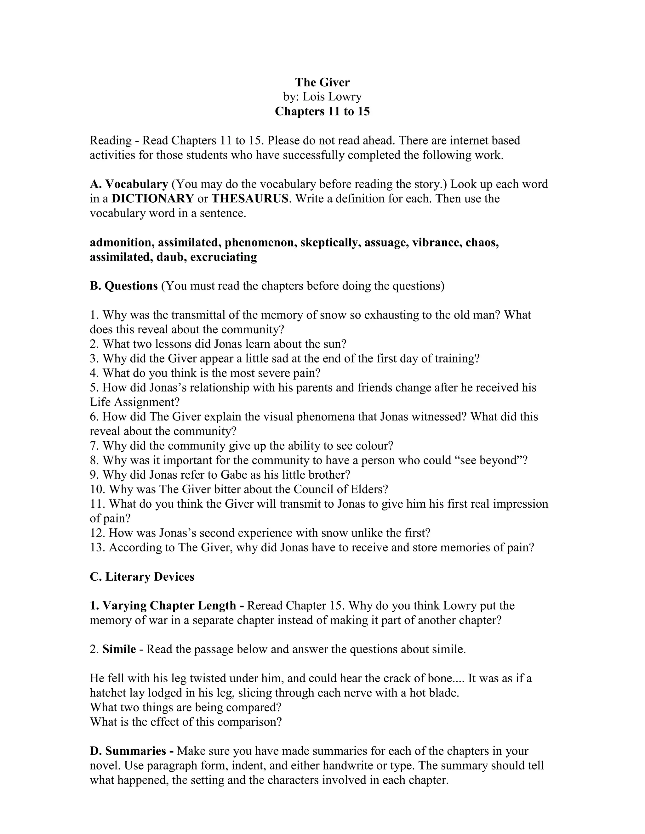 The Giver: Class Assignment | DOCX | Christianity | Religion & Spirituality