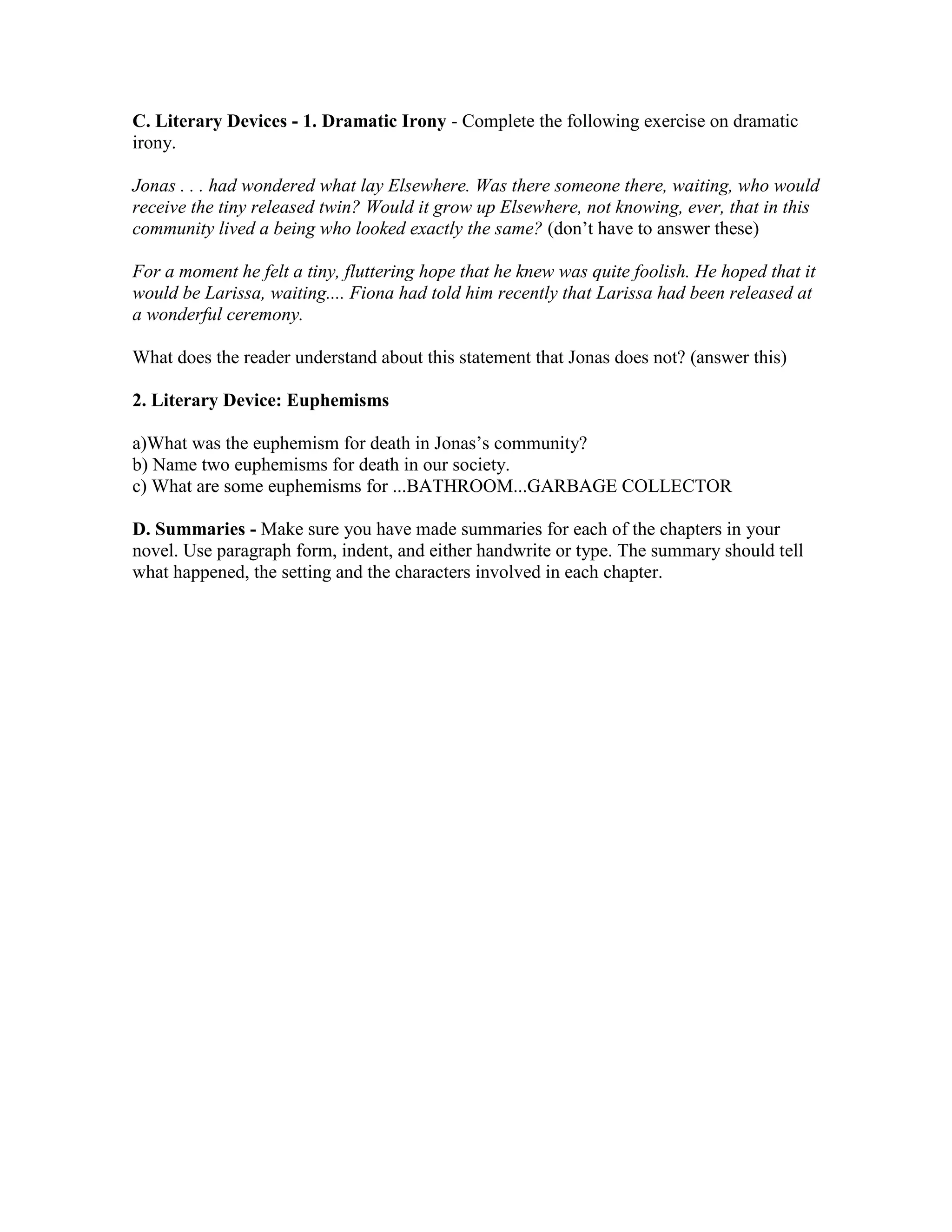 The Giver: Class Assignment | DOCX