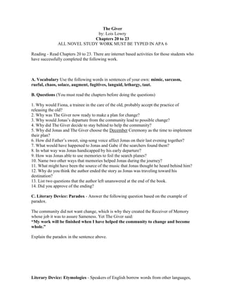 The Giver: Class Assignment | DOCX | Christianity | Religion & Spirituality