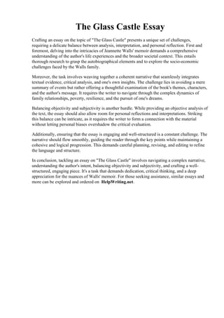 The Glass Castle Essay. . NYTimes Best Seller - The Glass Castle - Test ...