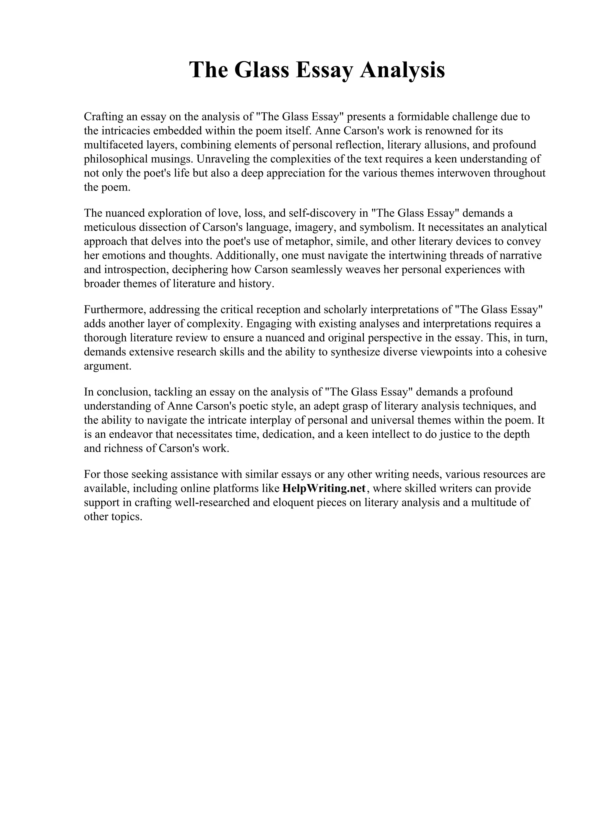 The Glass Essay Analysis | PDF