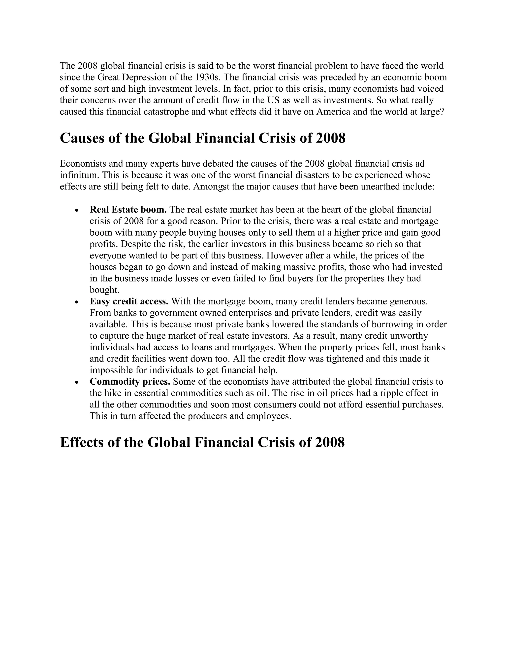 The global financial crisis of 2008 | PDF