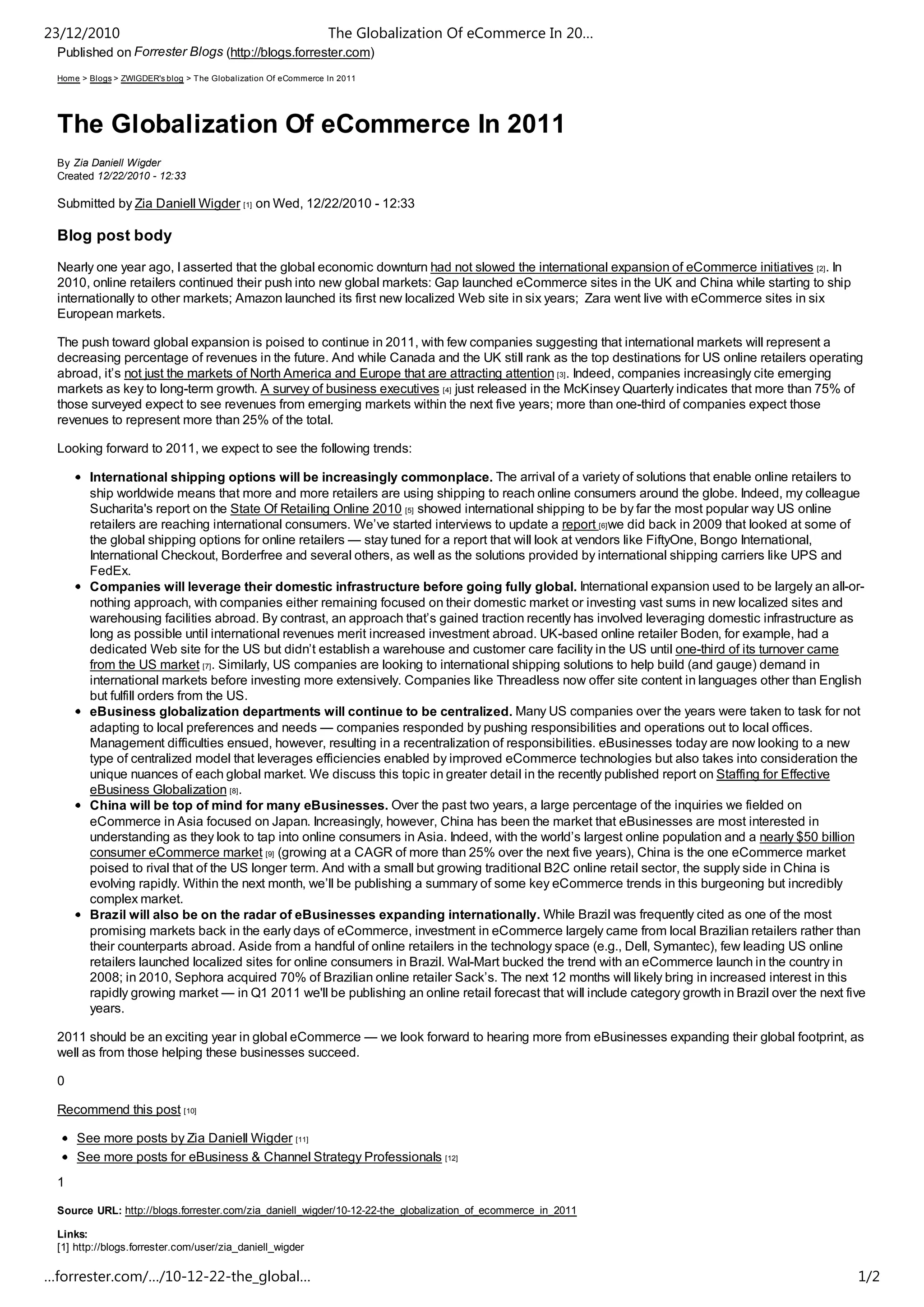 The Globalization of eCommerce in 2011 | PDF