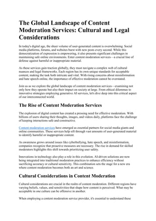 The Global Landscape of Content Moderation Services: Cultural and Legal ...