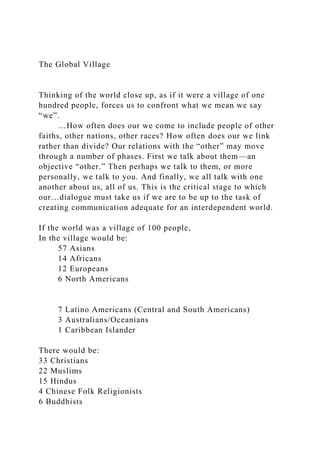 The Global VillageThinking of the world close up, as if it w.docx | Ear, Nose and Throat ...