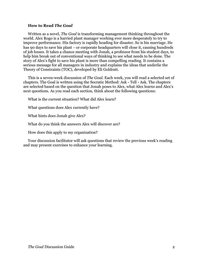 The Goal Discussion Guide - Participants Guide | PDF | Business ...