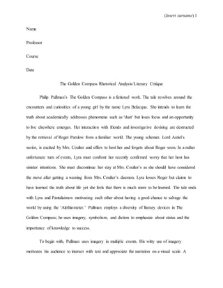 The golden compass rhetorical analysis (1) | DOCX | Christianity ...